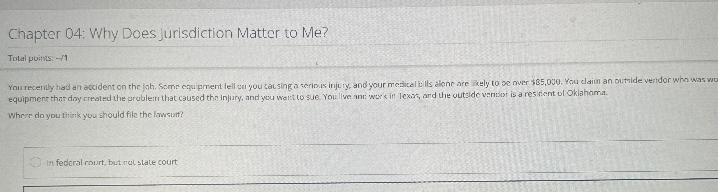 Solved Chapter 04: Why Does Jurisdiction Matter to Me?Total | Chegg.com