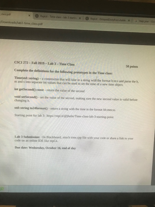 Solved class pdf x Replit - Time dass - Tab 3 startin X | Chegg.com