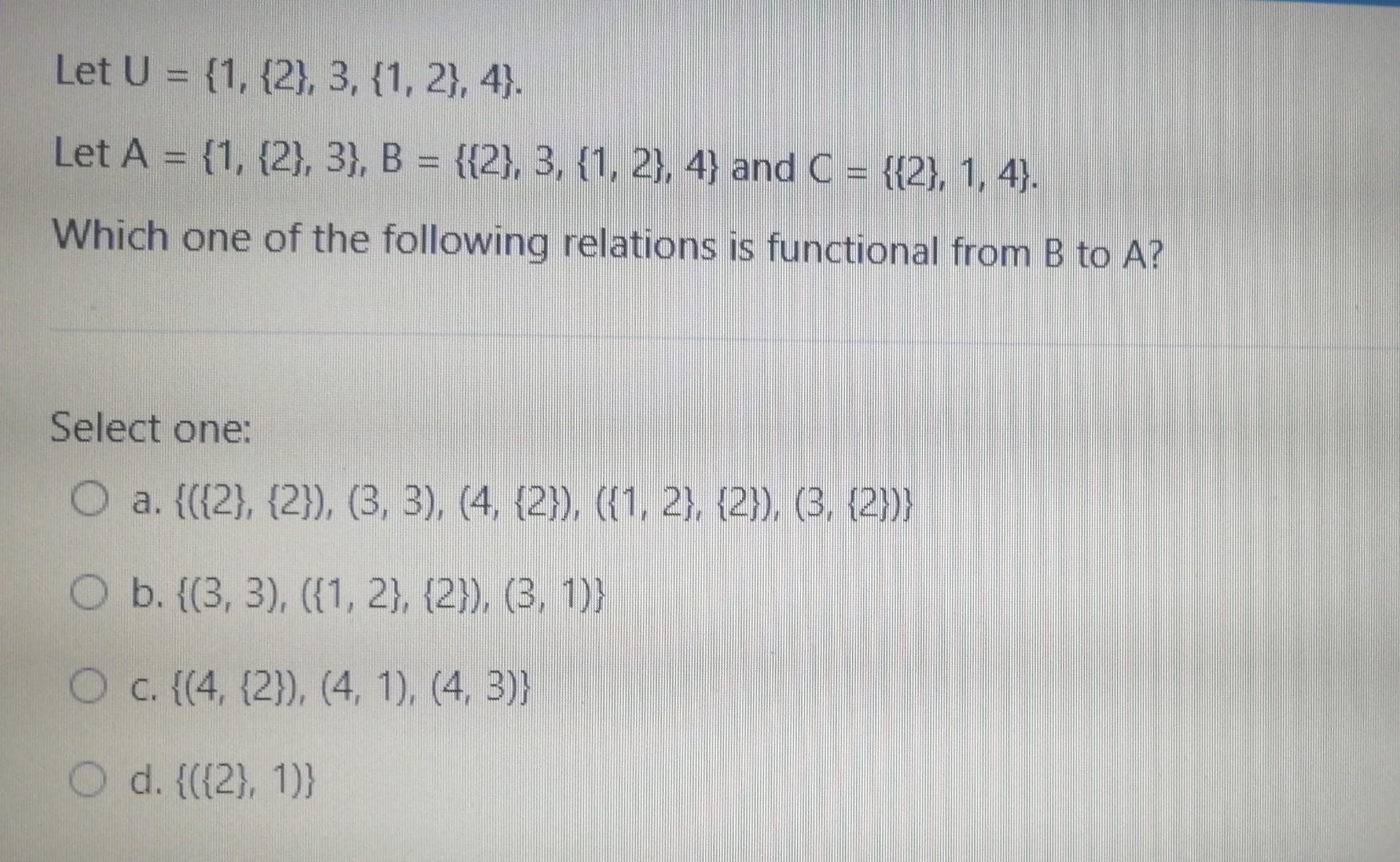 Solved Let U={1,{2},3,{1,2},4} Let | Chegg.com Solved Let U={1,{2},3,{1,2},4} Let | Chegg.com