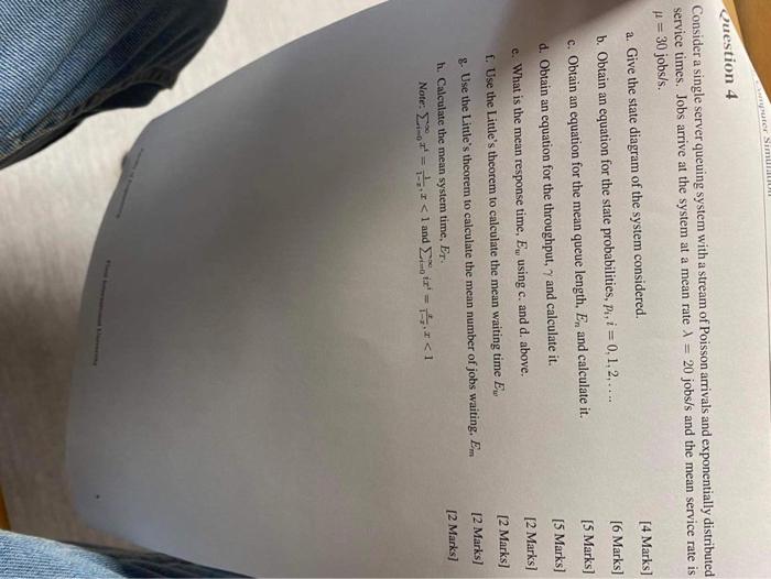 Consider a single server queuing system with a stream | Chegg.com