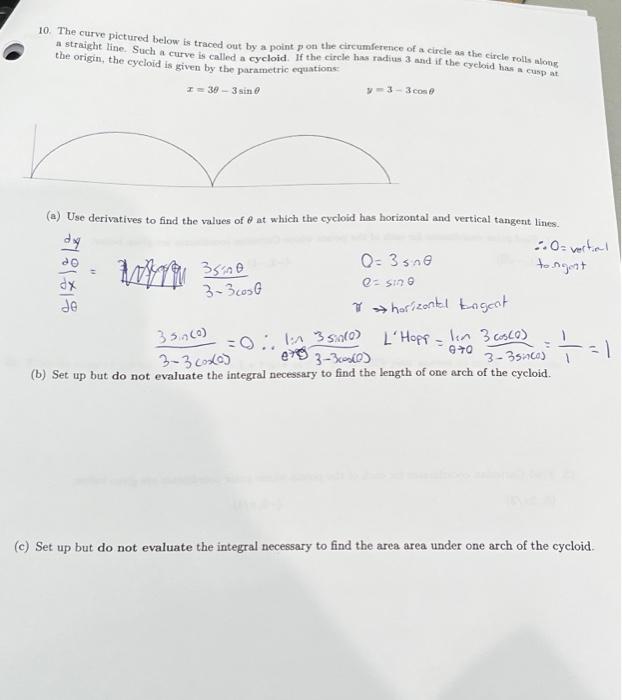 Solved 10. The curve pictured below is traced out by a point | Chegg.com