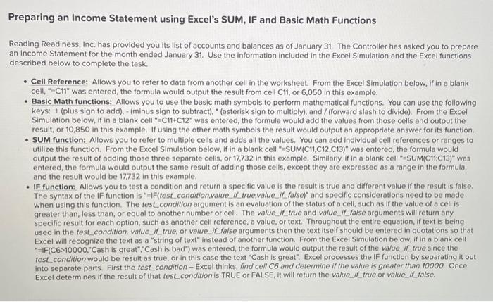Solved Preparing an Income Statement using Excel's SUM, IF | Chegg.com