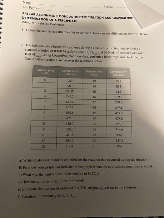 Solved Section Name Lab Partner PRE-LAB ASSIGNMENT: | Chegg.com