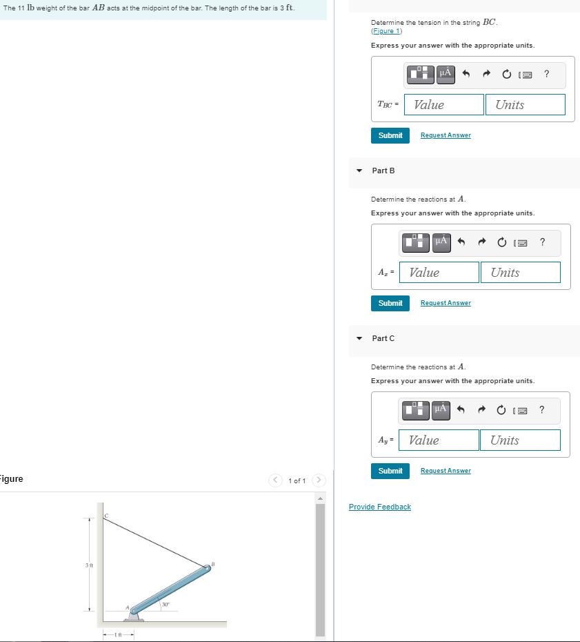 Solved The 11lb ﻿weight of the bar AB ﻿acts at the midpoint | Chegg.com