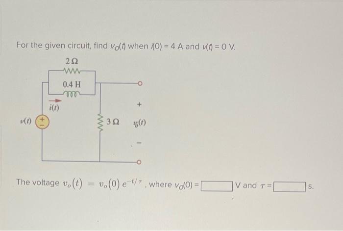 Solved For the given circuit, find vd(t) when (0)=4 A and | Chegg.com