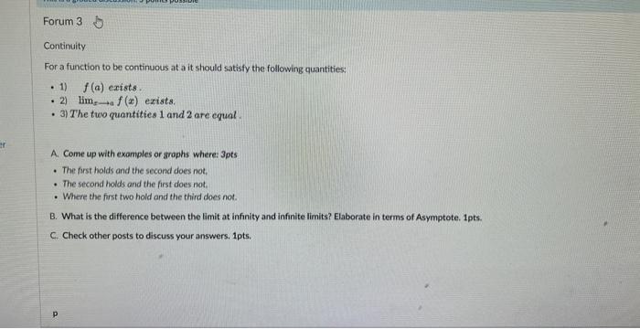 Solved For a function to be continuous at a it should | Chegg.com