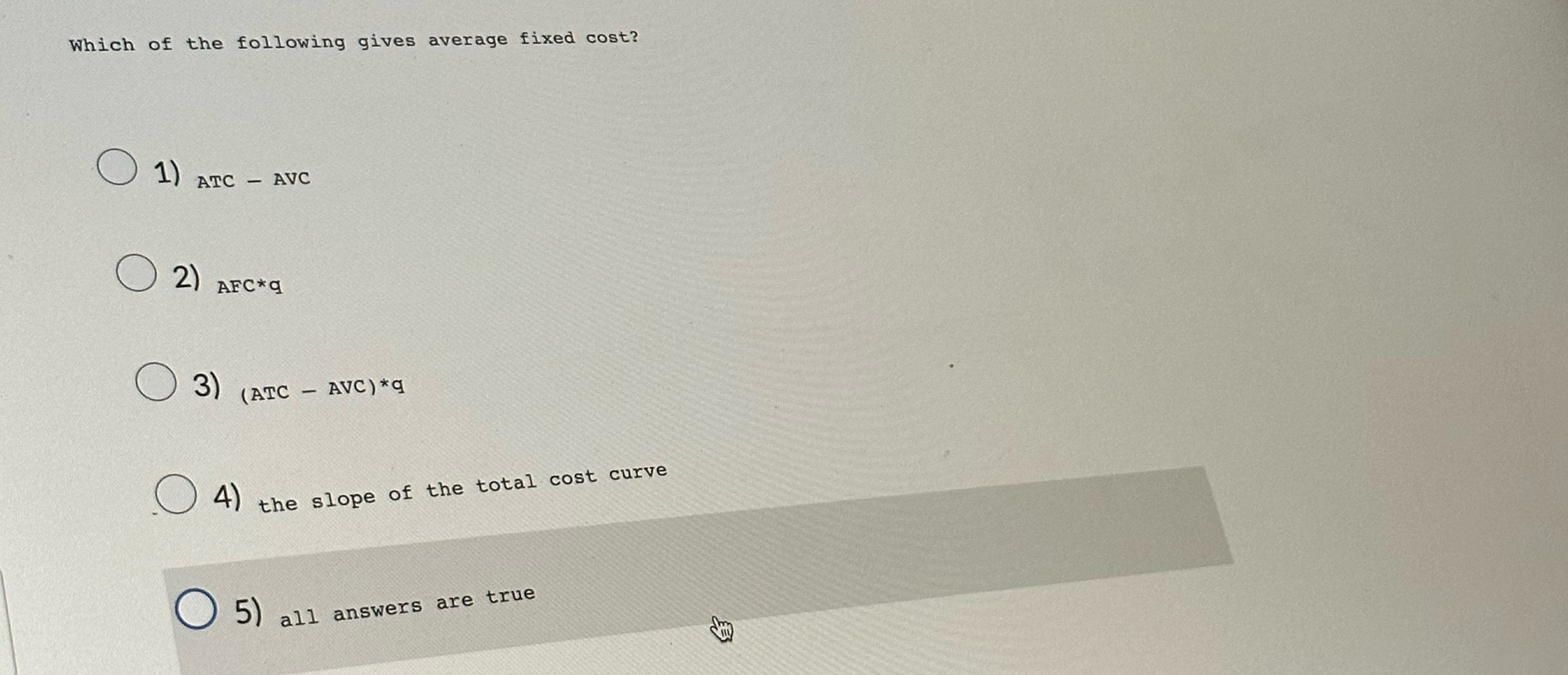 Solved Which of the following gives average fixed | Chegg.com