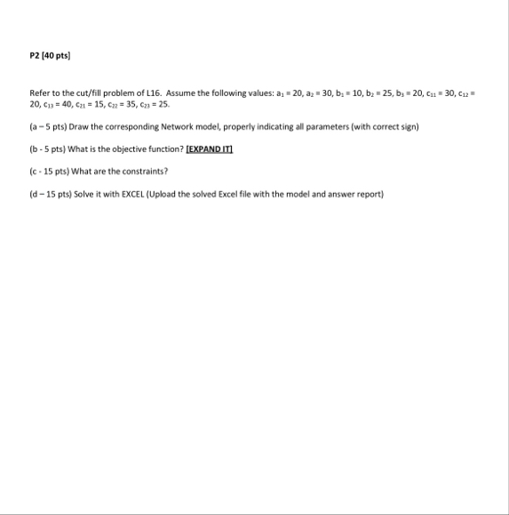 Refer To The Cut Fill Problem Of L16 ï Assume The Chegg
