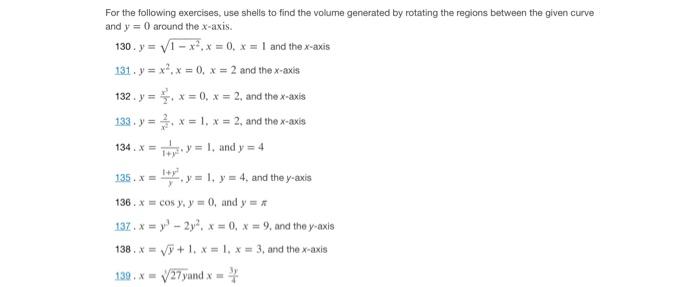 Solved For the following exercises, use shells to find the | Chegg.com