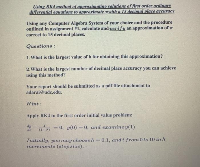 Solved Using the fourth order Runge-Kutta method (RK4) to | Chegg.com