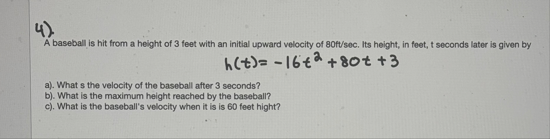Solved .A baseball is hit from a height of 3 ﻿feet with an | Chegg.com
