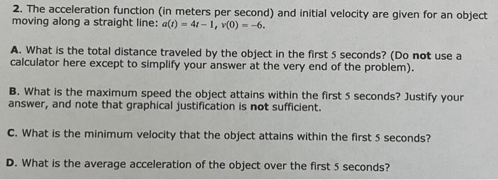 Solved 2 The Acceleration Function In Meters Per Second