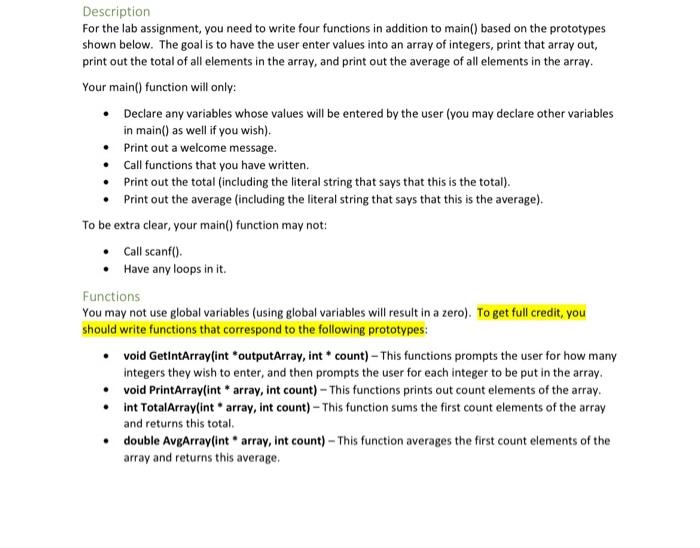 Solved Description For the lab assignment, you need to write | Chegg.com