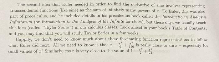 Solved The second idea that Euler needed in order to find | Chegg.com