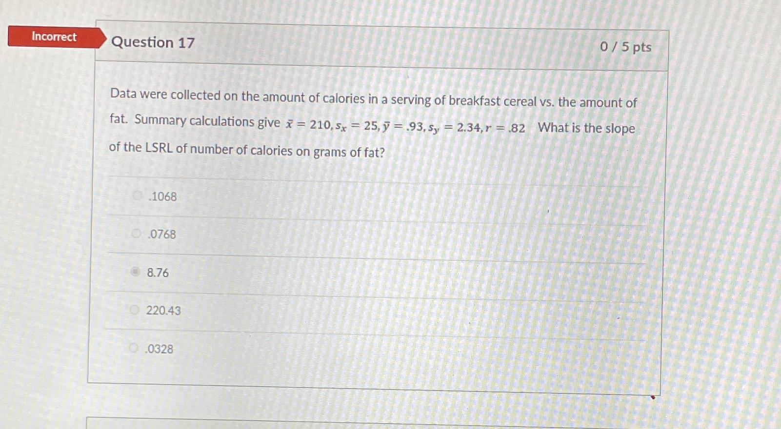 Solved Question 1705 ﻿ptsData were collected on the amount | Chegg.com