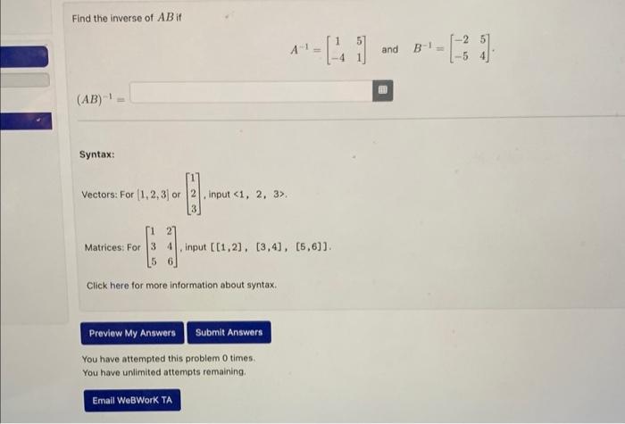 Solved Find the inverse of AB if A−1=[1−451] and | Chegg.com