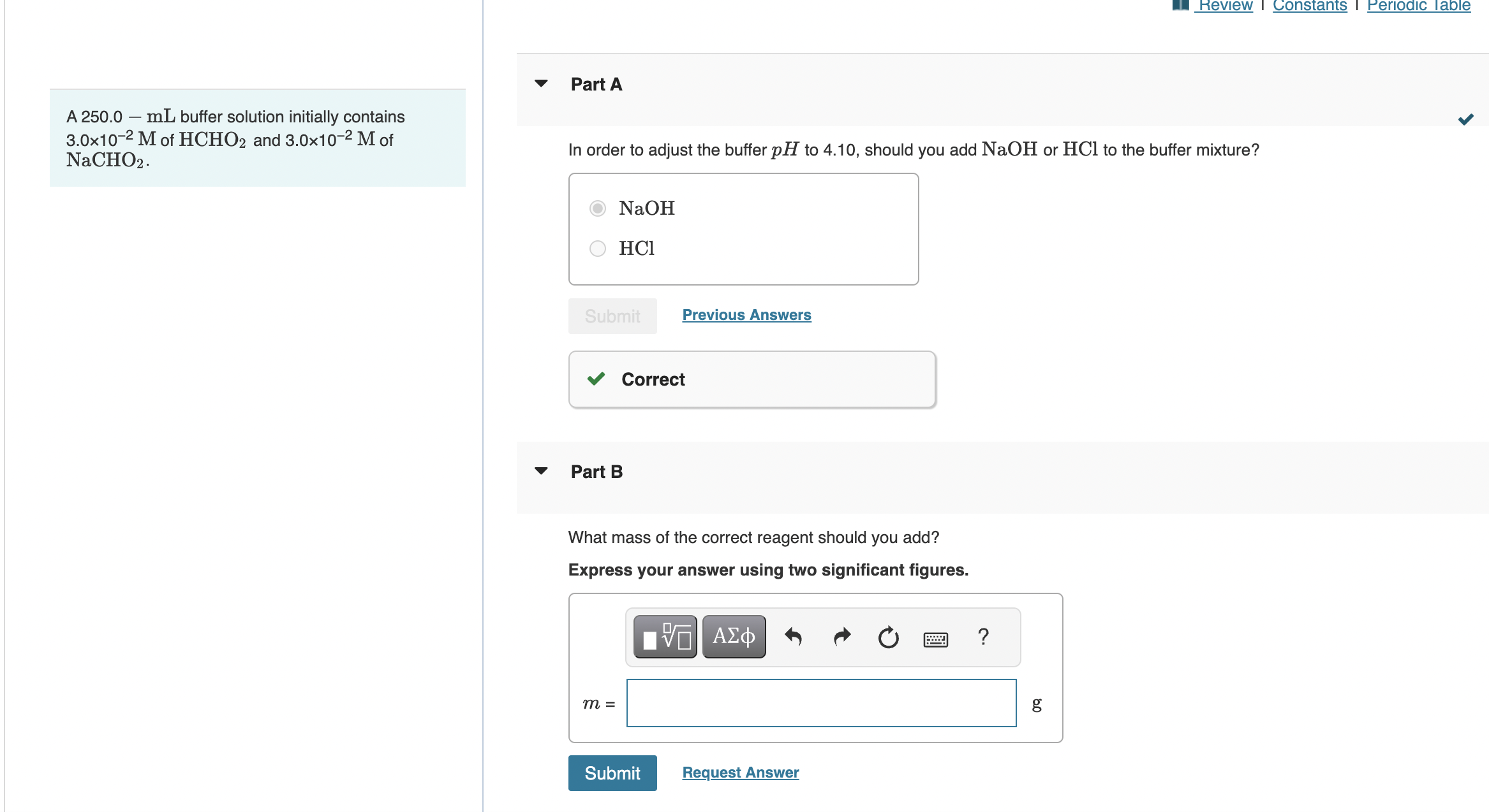 Solved Part AA 250.0-mL ﻿buffer solution initially | Chegg.com