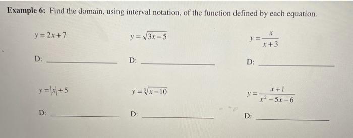 Solved Example 6: Find the domain, using interval notation | Chegg.com