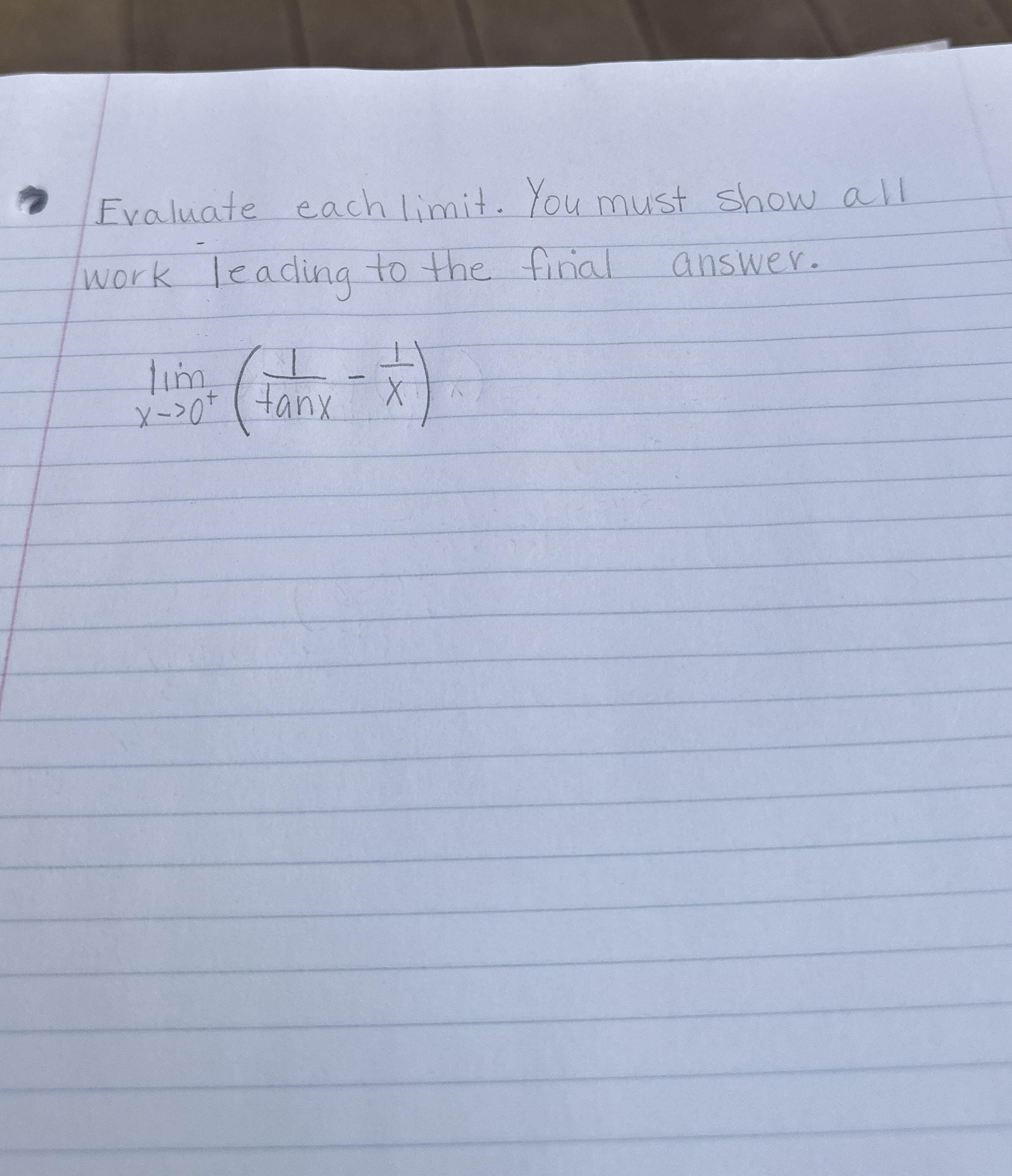 Solved Evaluate each limit. ﻿You must show all work leading | Chegg.com