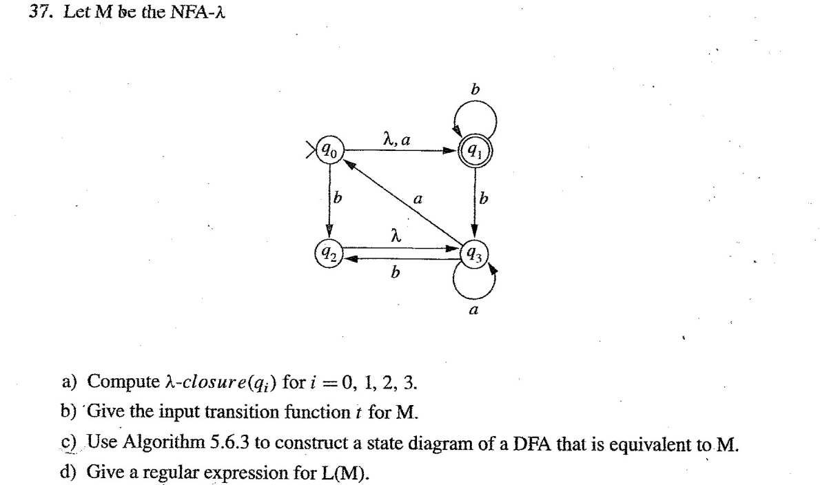 Solved Let M ﻿be the NFA- λa) ﻿Compute λ-closure (qi) ﻿for | Chegg.com