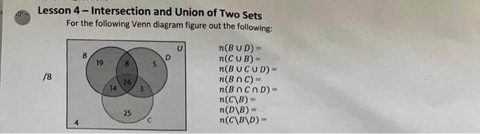 Solved Lesson 4-Intersection and Union of Two Sets For the | Chegg.com