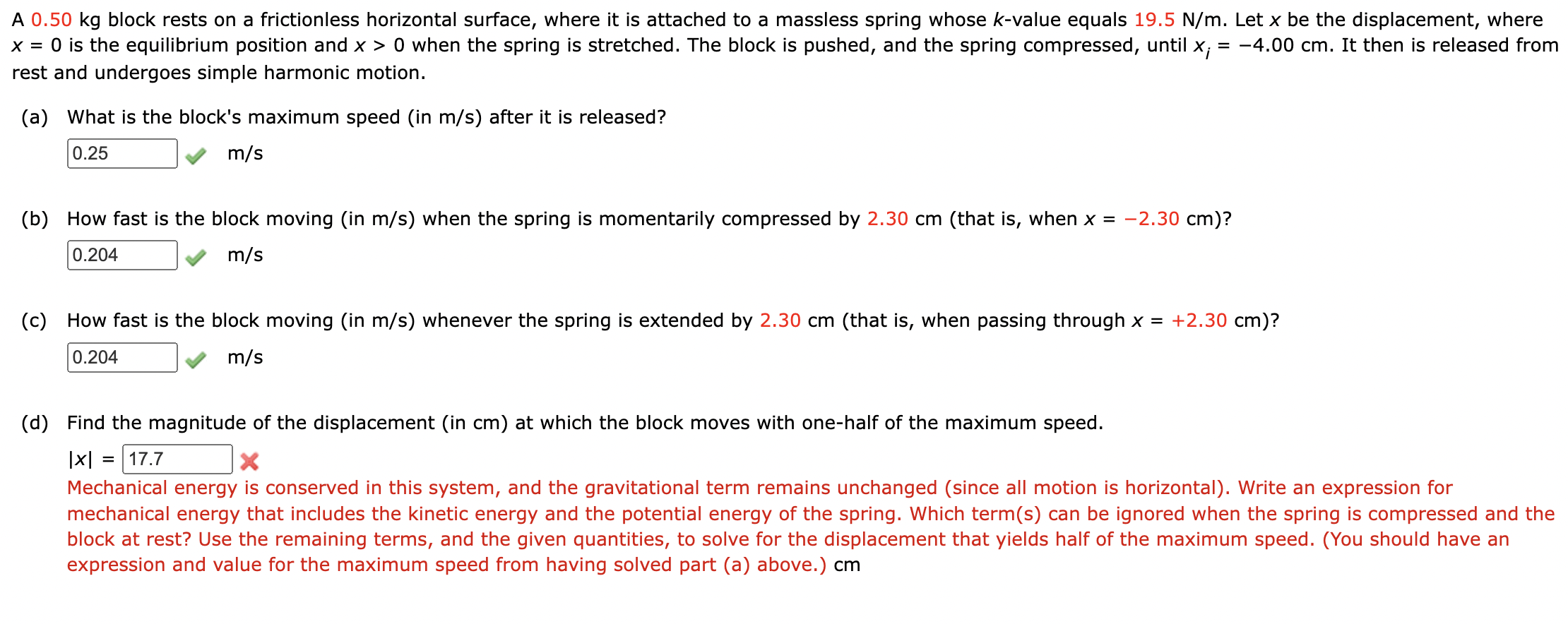 Solved A 0.50kg ﻿block rests on a frictionless horizontal | Chegg.com