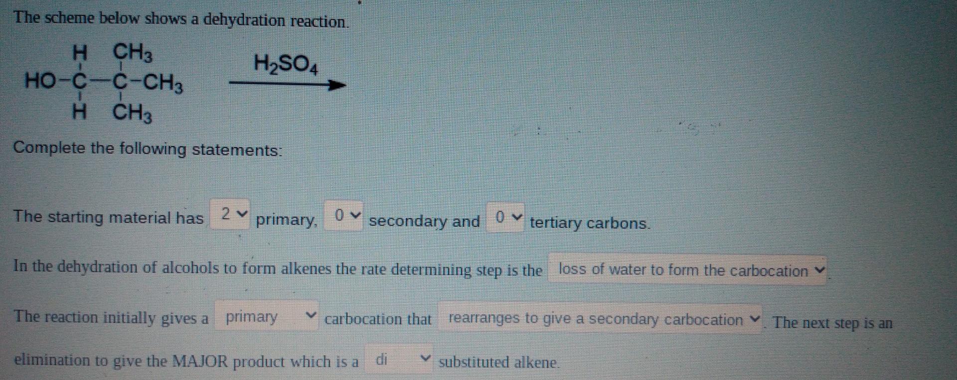 Solved The scheme below shows a dehydration reaction. H CH3 | Chegg.com