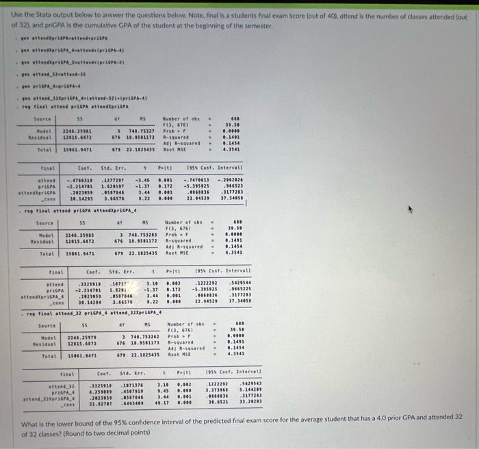 Use The Stata Output Below To Answer The Questions 9003