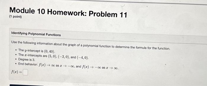 Solved Module 10 Homework: Problem 11 (1 point) Identifying | Chegg.com