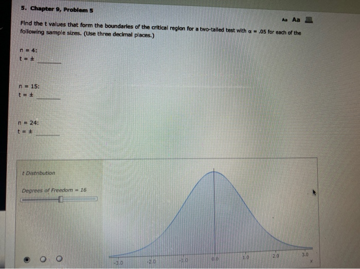 Solved 5. Chapter 9, Problem 5 Aa Aa Find the t values that | Chegg.com