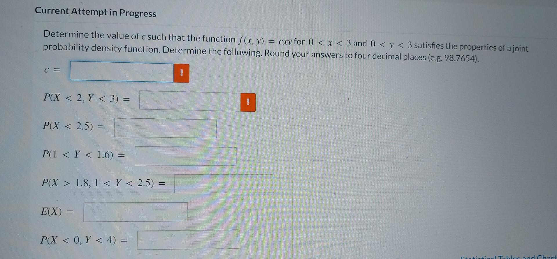 Solved Current Attempt in Progress Determine the value of c | Chegg.com