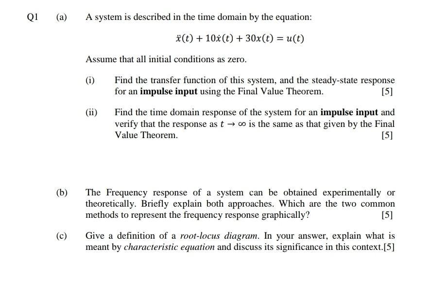 Solved Q1 (a) A system is described in the time domain by | Chegg.com