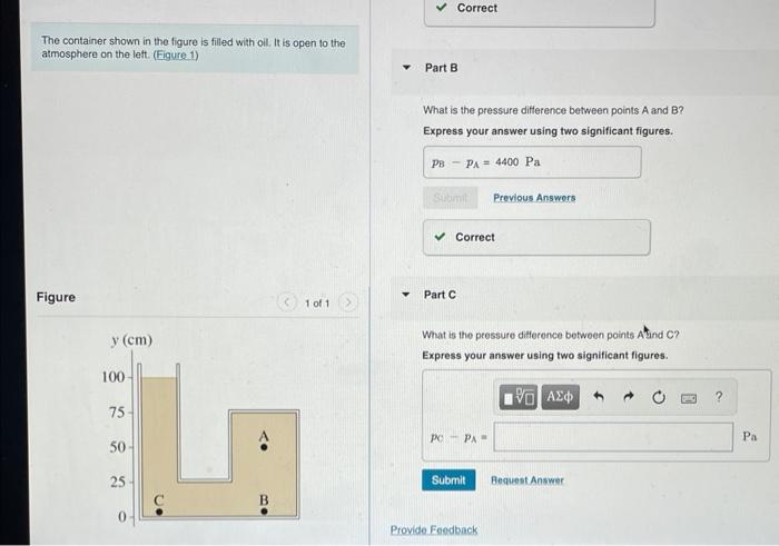 Solved The container shown in the figure is filled with oil. | Chegg.com