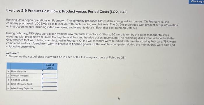 Solved Exercise 2-9 Product Cost Flows; Product versus | Chegg.com