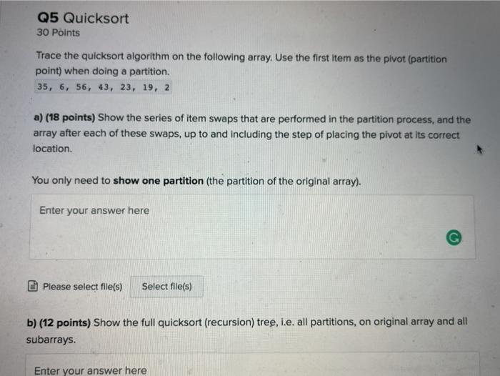 Solved Q5 Quicksort 30 Points Trace The Quicksort Algorithm