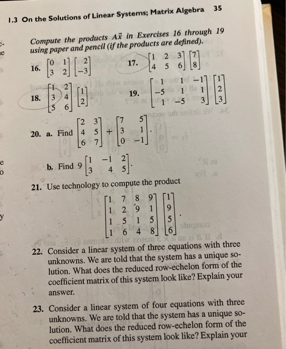 Solved 1.3 On the Solutions of Linear Systems; Matrix | Chegg.com