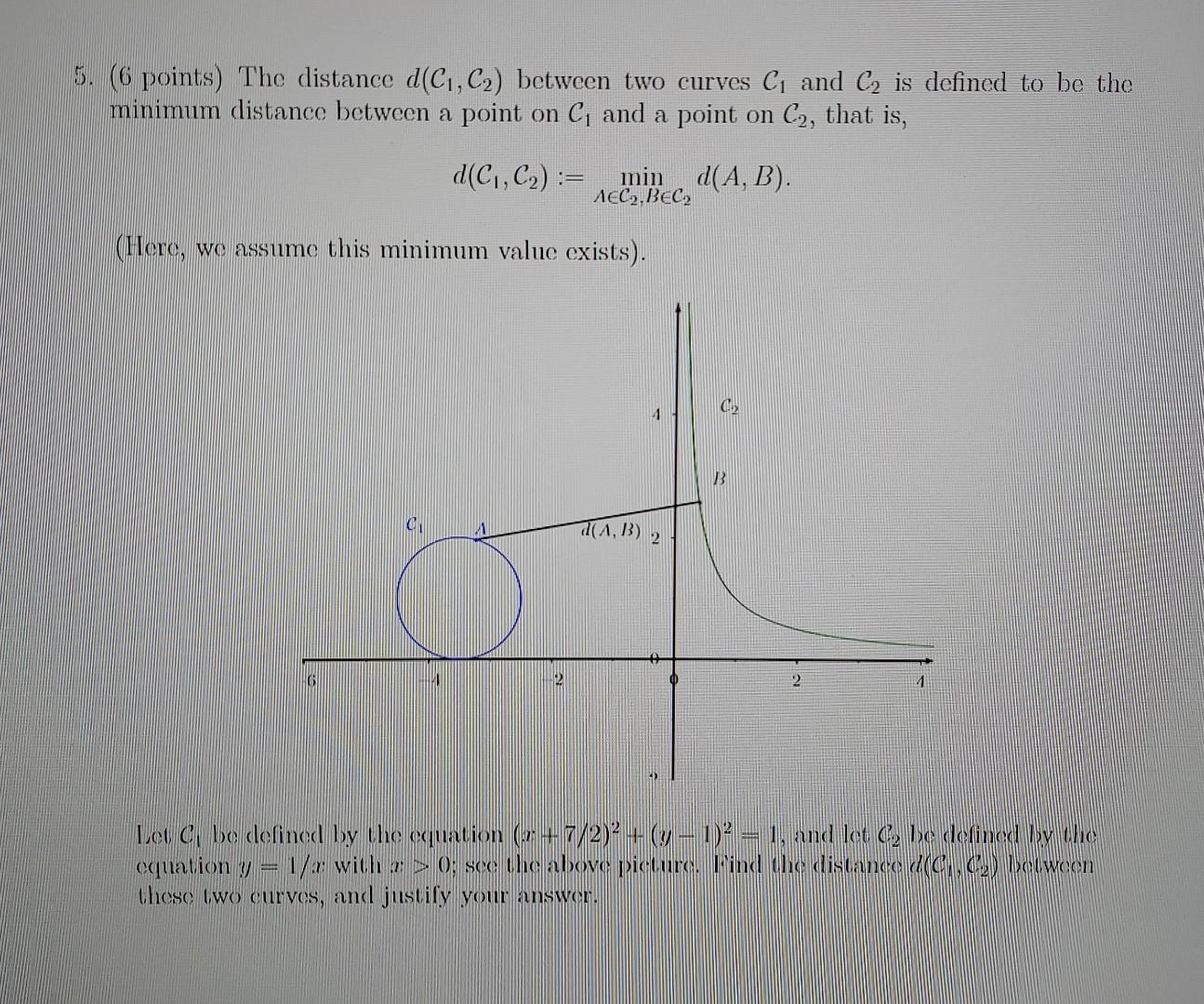 Solved 5. (6 points) The distance d(C1,C2) between two | Chegg.com