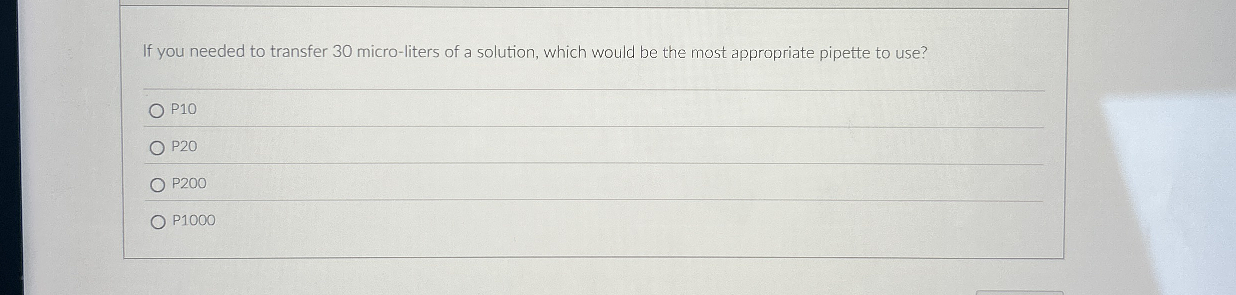Solved If you needed to transfer 30 ﻿micro-liters of a | Chegg.com
