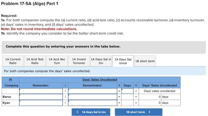 Solved Problem 17-5A (Algo) Comparative ratio analysis LO P3 | Chegg.com