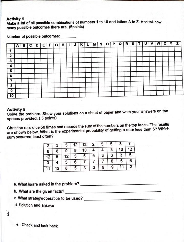 Solved Activity 4 Make a list of all possible combinations | Chegg.com