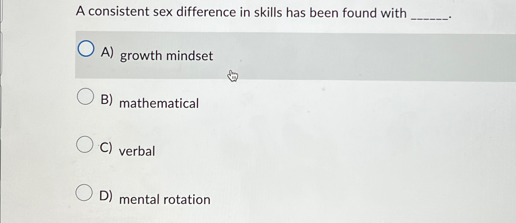 Solved A Consistent Sex Difference In Skills Has Been Found 4836