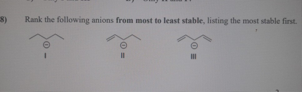Solved 8) Rank the following anions from most to least | Chegg.com