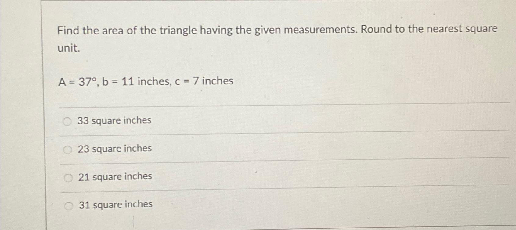 Solved Find the area of the triangle having the given | Chegg.com