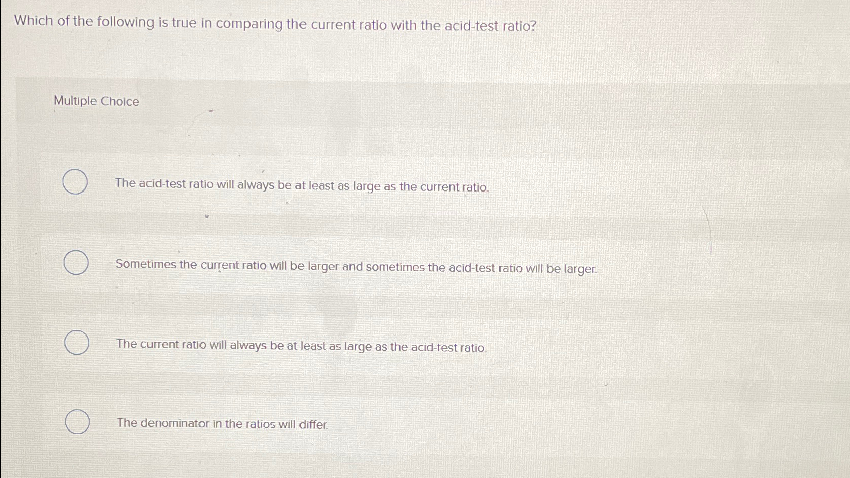 Solved Which of the following is true in comparing the | Chegg.com