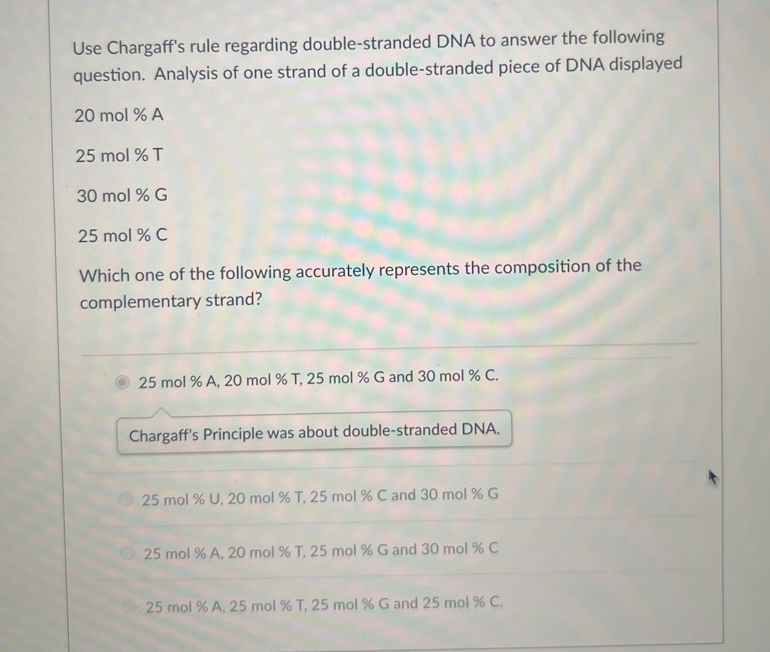 Solved Use Chargaff's rule regarding double-stranded DNA to | Chegg.com
