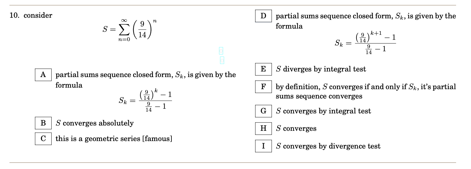 Solved considerS=∑n=0∞(914)npartial sums sequence closed | Chegg.com