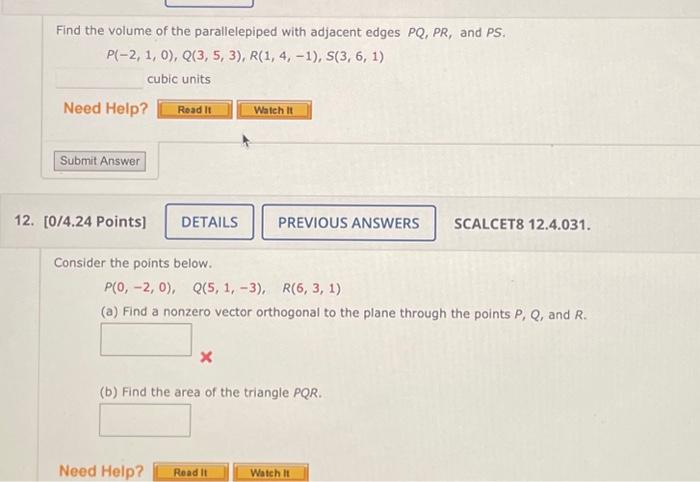 Solved Find the volume of the parallelepiped with adjacent | Chegg.com