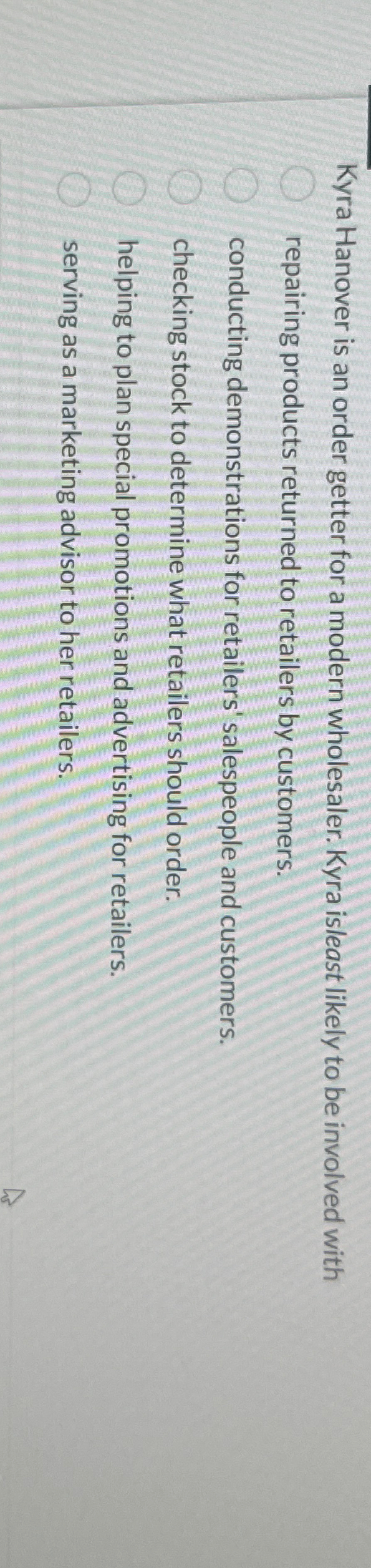 Solved Kyra Hanover is an order getter for a modern | Chegg.com