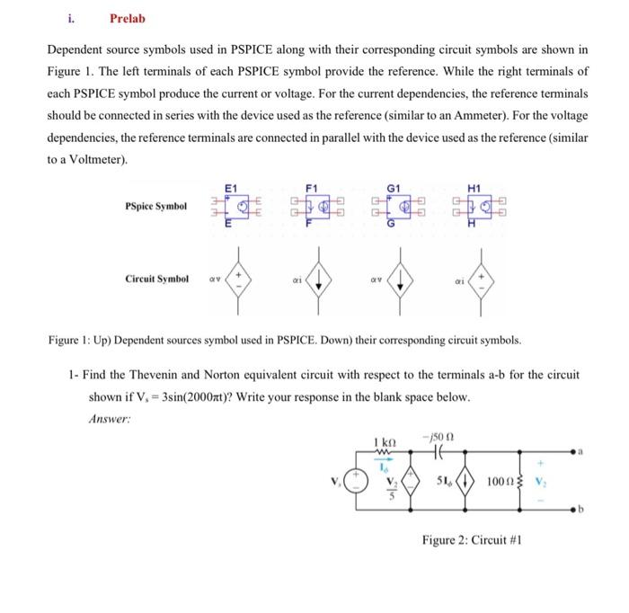 Solved i. Prelab Dependent source symbols used in PSPICE | Chegg.com