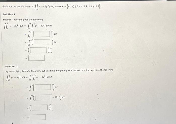 Solved Evaluate the double integral Solution 1 √√₁₂ (x-3) | Chegg.com